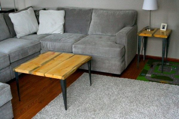 Matched Coffee Table / End Table with Tapered Angle Iron Legs – Modern Legs