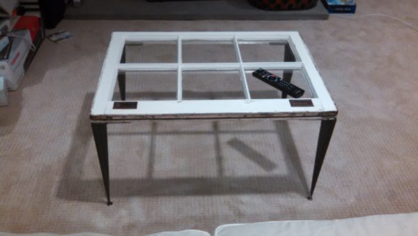 reclaimed window table with tapered angle iron legs – Modern Legs